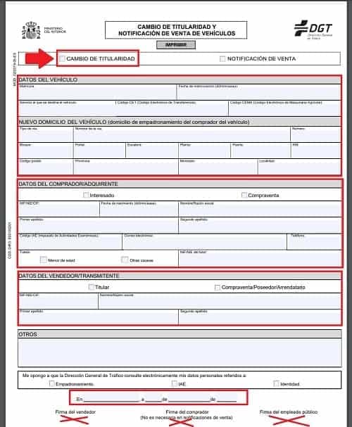 Impreso para cambio de titularidad de vehículo - DGT Cita Previa
